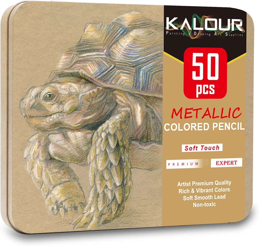KALOUR 50 Piece Metallic Colored Pencils for Adult Coloring,Soft Core