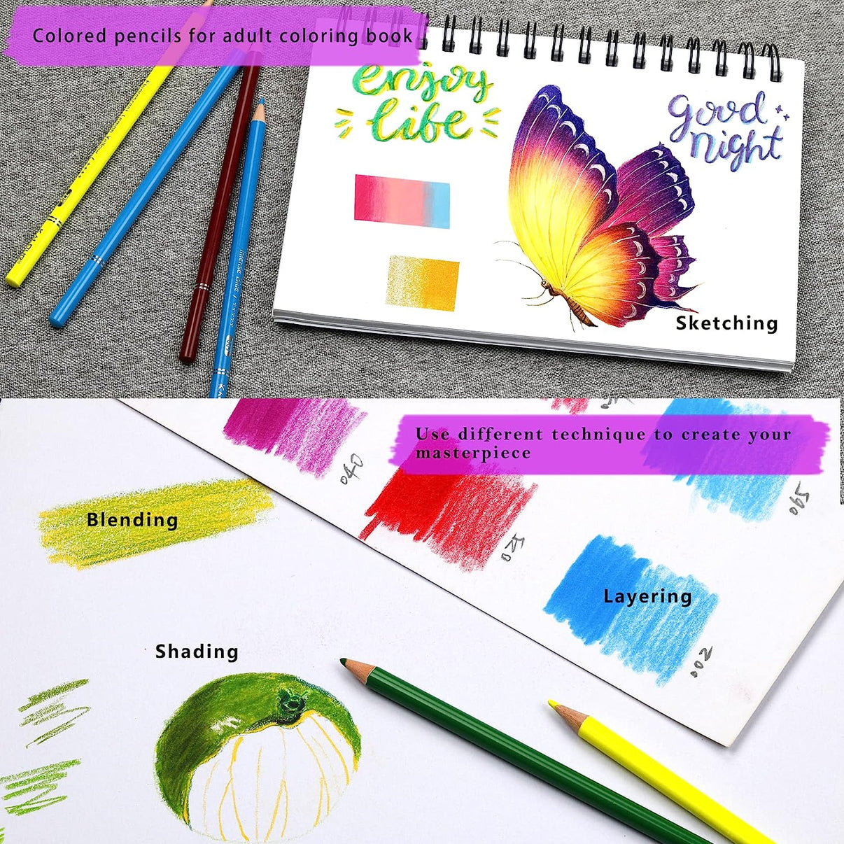 KALOUR 72 Count Colored Pencils for Adult Coloring Books, Soft Core